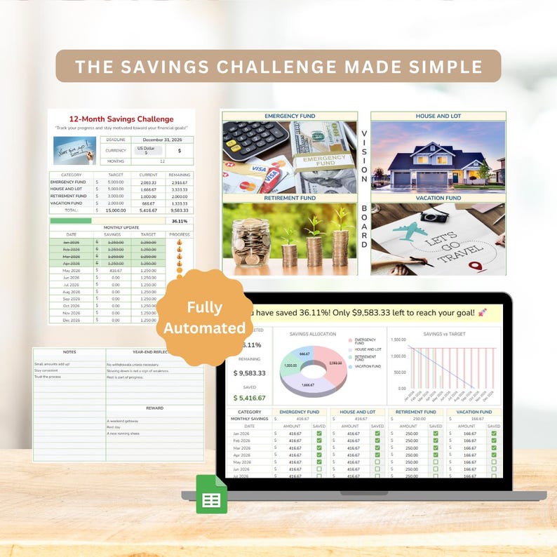12-Monats-Spar-Challenge 2026 | Digitaler Spreadsheet Ersparnistracker ...