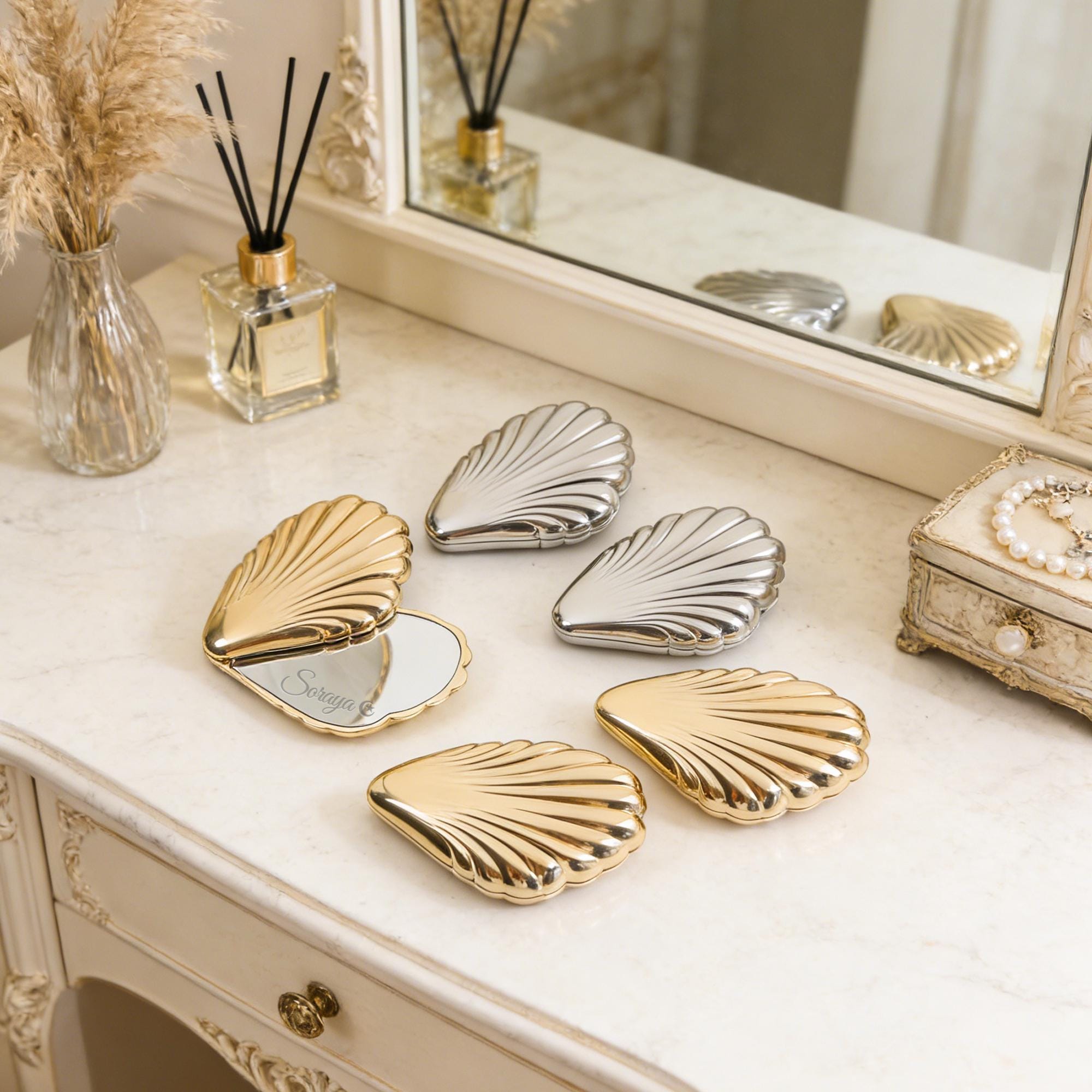 Personalized Shell Compact Mirror, Engraved Name Makeup Mirror, Small ...