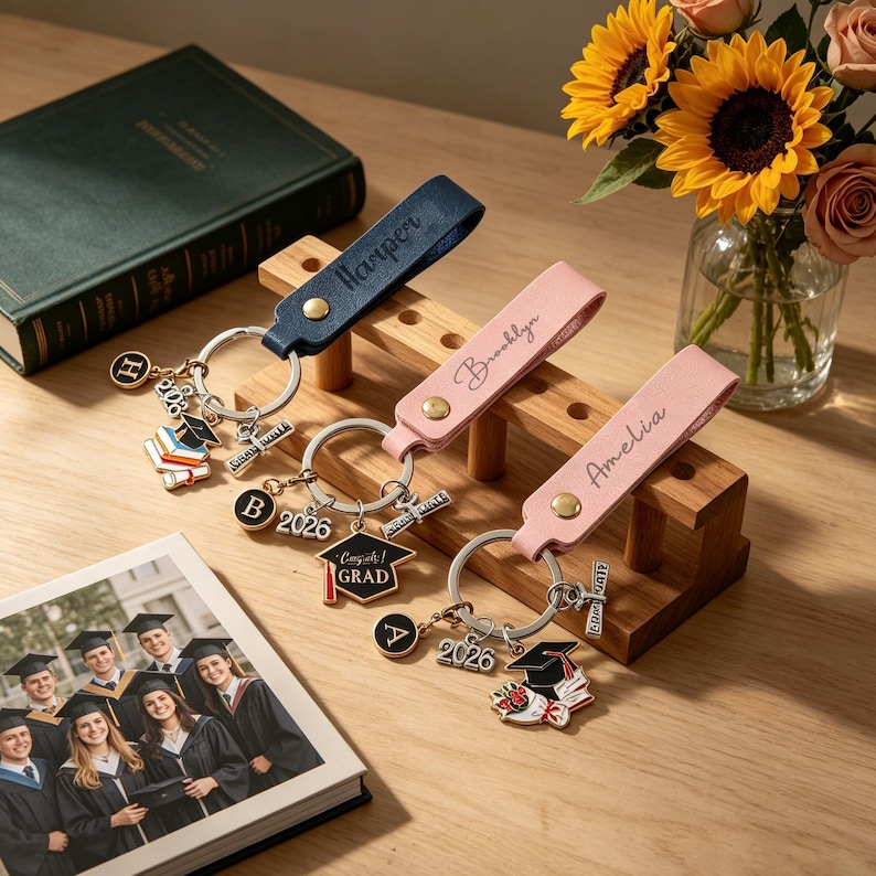 Custom Class of 2026 Graduation Gifts, Personalized Leather Keychain ...