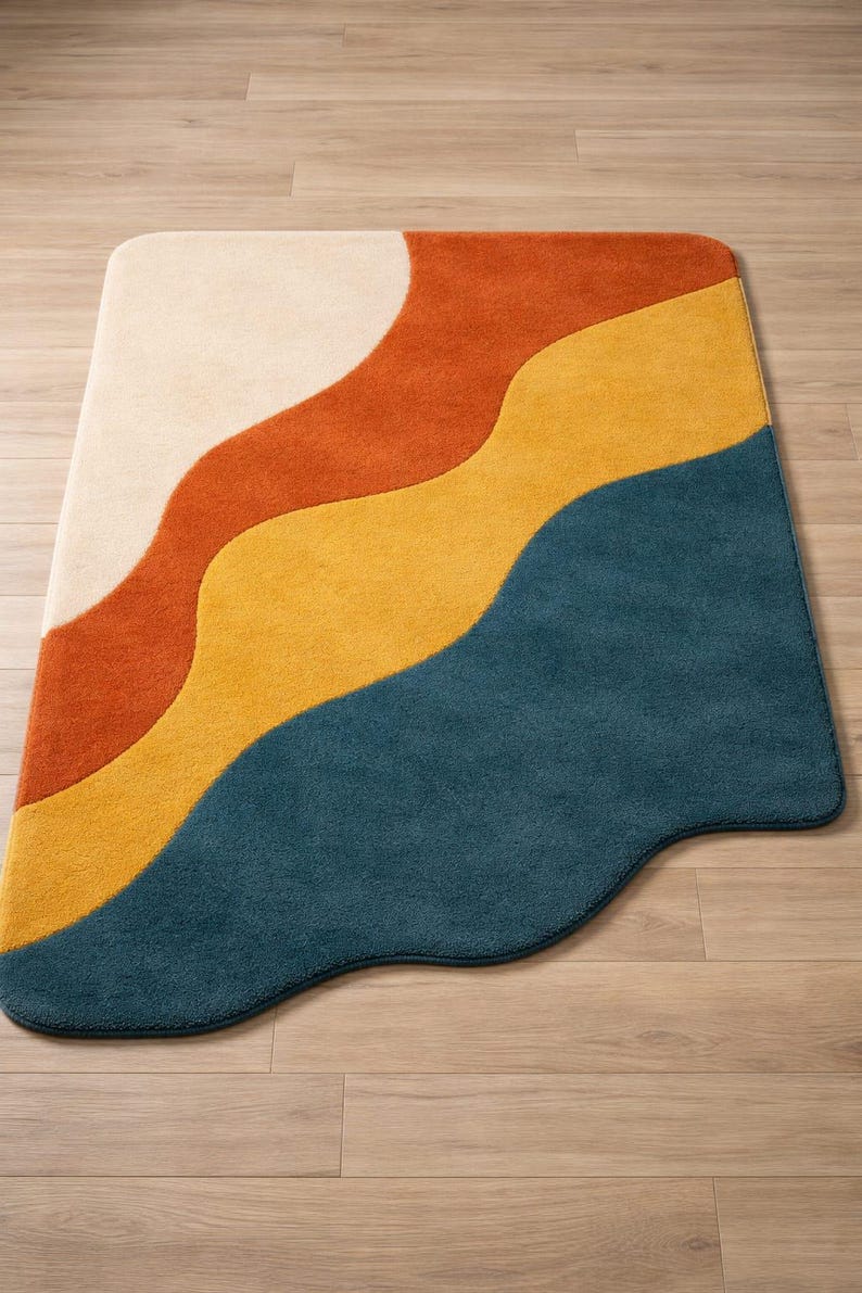 Hand Tufted Wool Abstract Rug, Irregular Shape Color Block Carpet - Etsy