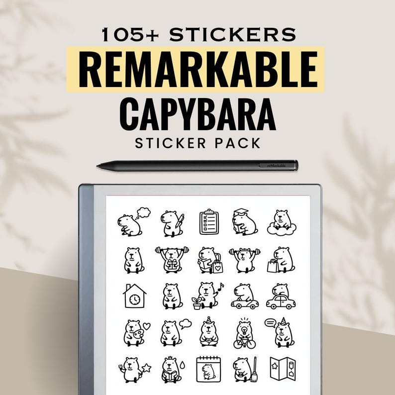 Capybara Designed for Remarkable Stickers Bundle | E-ink Tablet Notes ...