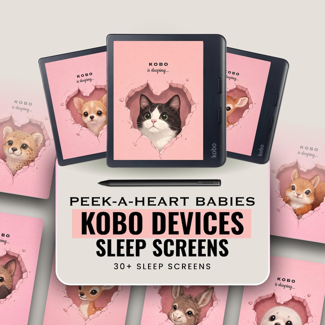 Peek a Heart Kobo Sleep Screen Bundle With 40 Baby Animal Screensavers ...