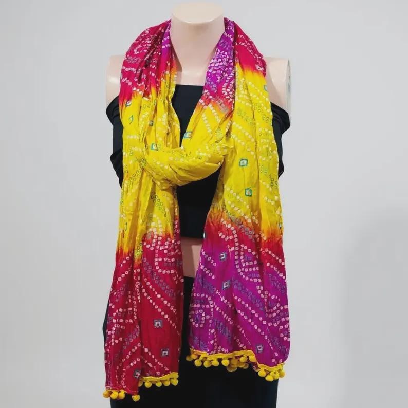 Jaipuri Silk Bhandej Lace Dupatta for Women, Bandhni Colorful Scarf ...