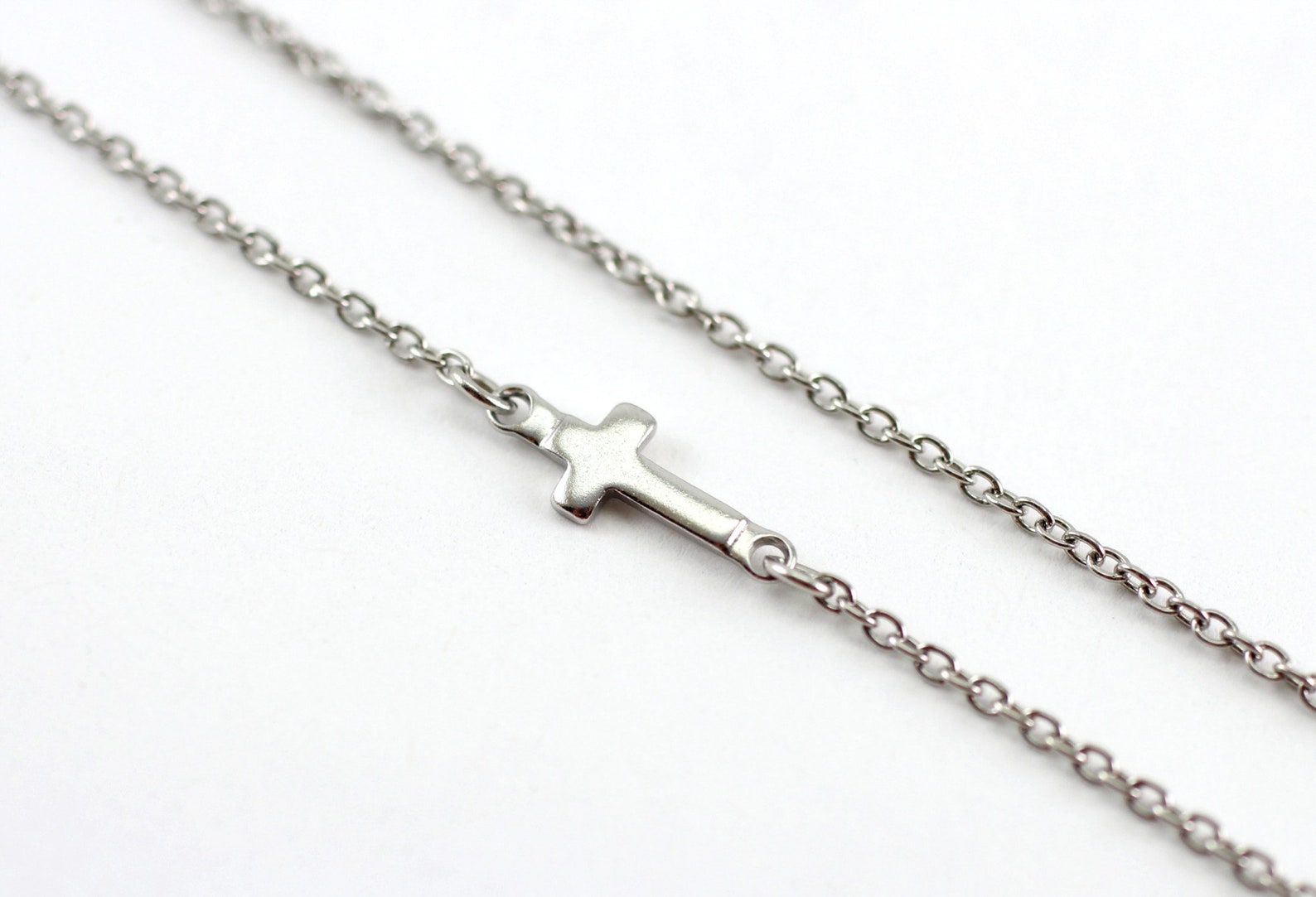 Stainless Steel Sideways Cross Necklace - Etsy