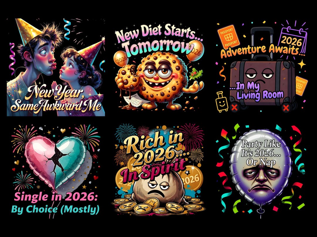 Funny New Year 2026 PNG Bundle | Sarcastic Meme Clipart for Sublimation ...