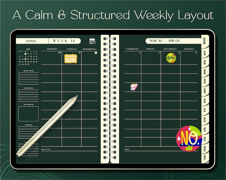 2026 Digital Planner, Dark Mode Planner, Undated Digital Journal ...