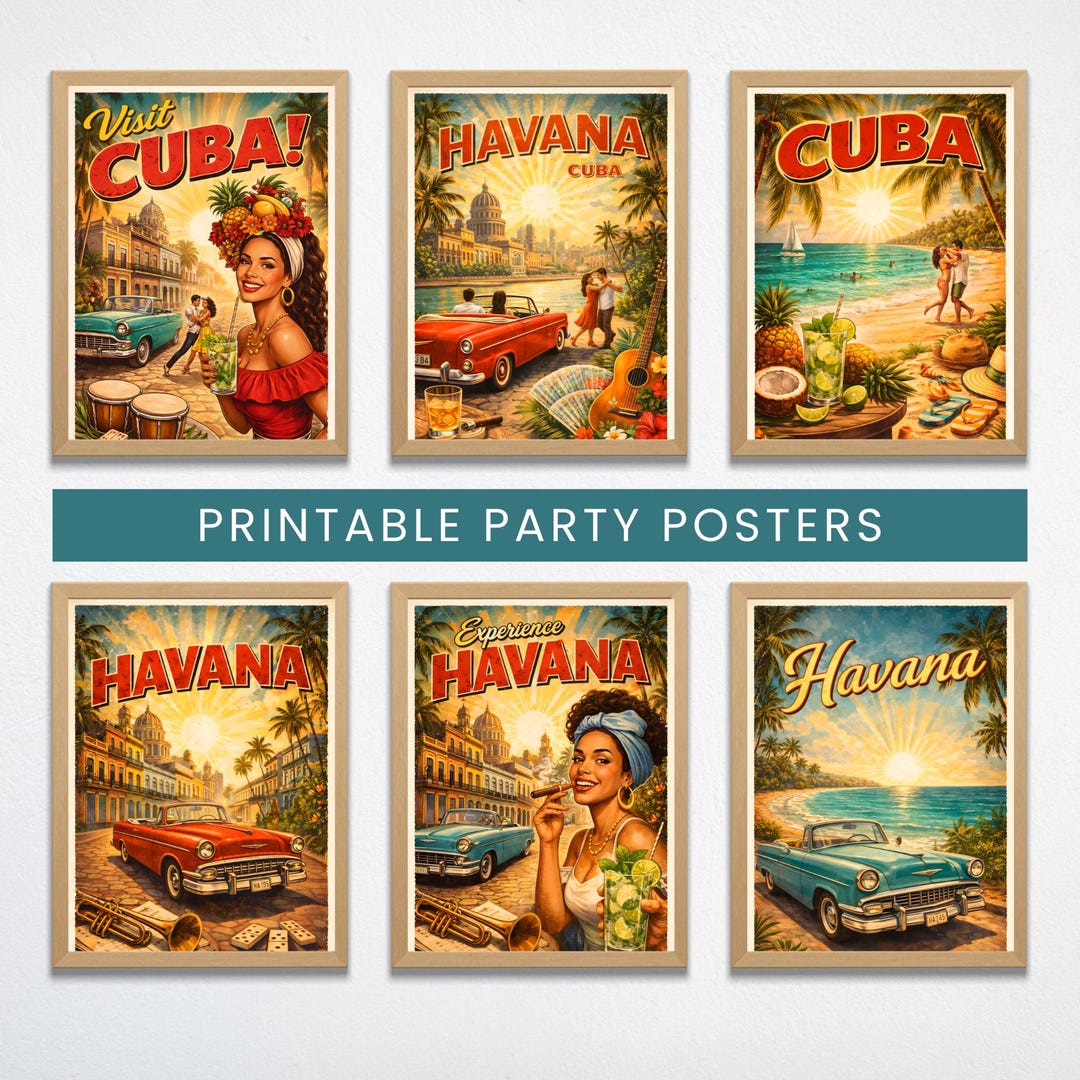 Printable Retro Vintage Style Cuban Posters, Havana Nights Party ...