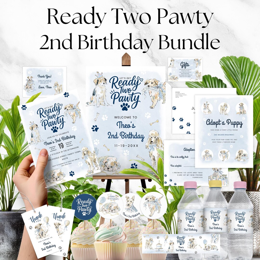 Ready Two Pawty Puppy Dog Party Bundle, 2nd Birthday Printable ...