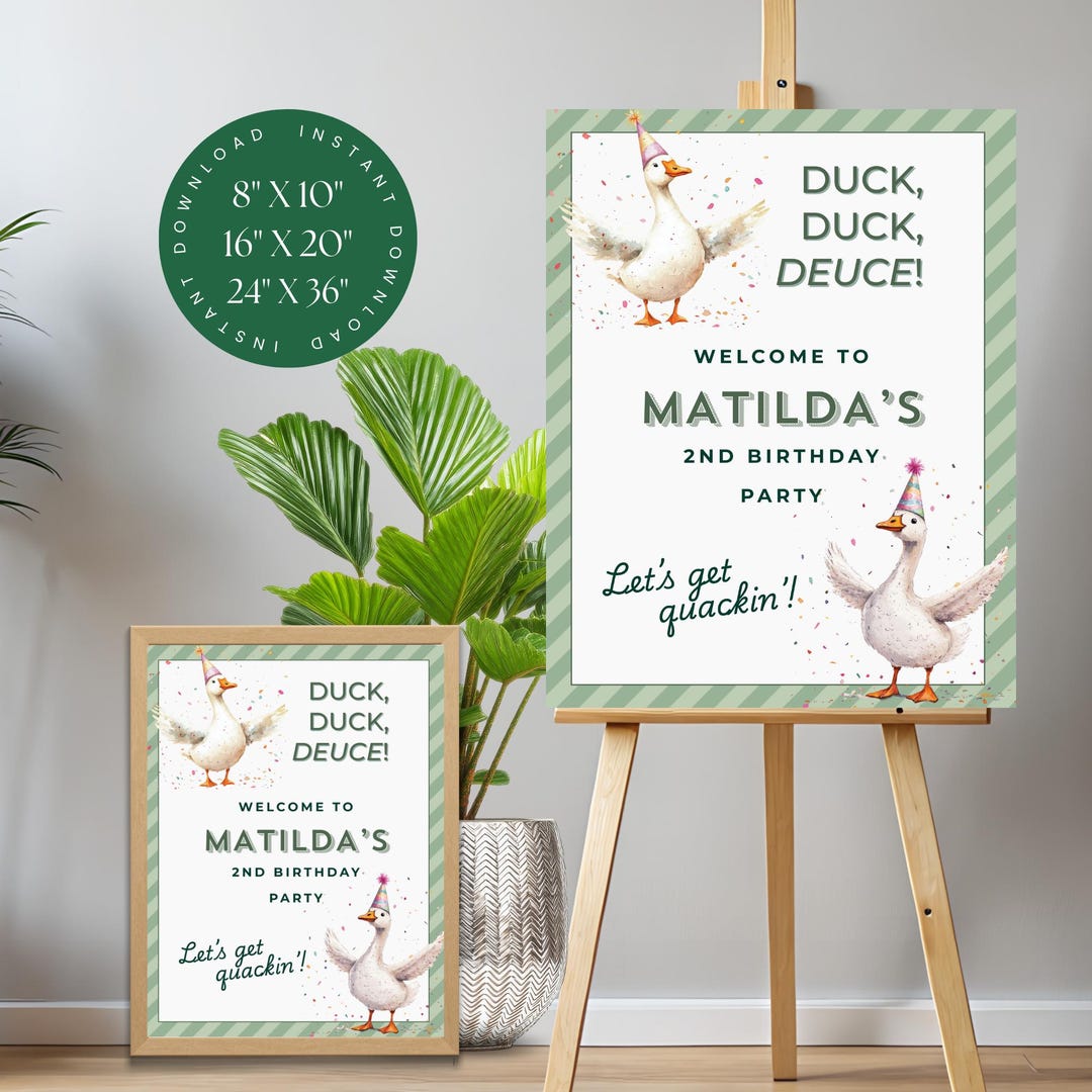 Duck Duck Deuce Welcome Sign, 2nd Birthday Party Printable Poster ...