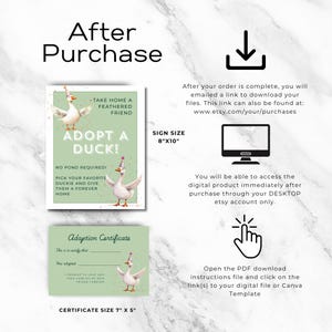 Duck Adoption Sign & Certificate Bundle, Adopt A Duck Birthday Party ...