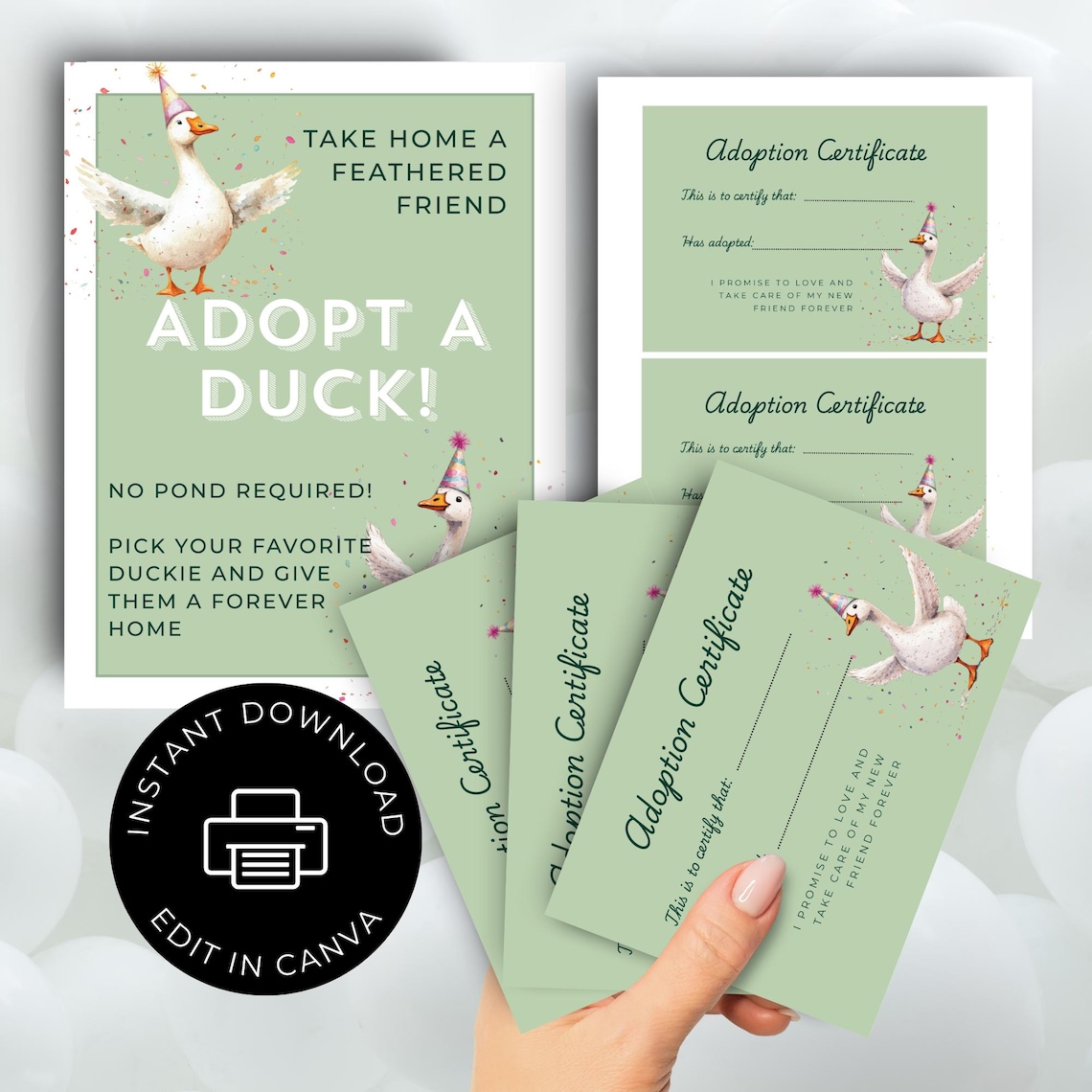 Duck Adoption Sign & Certificate Bundle, Adopt A Duck Birthday Party ...