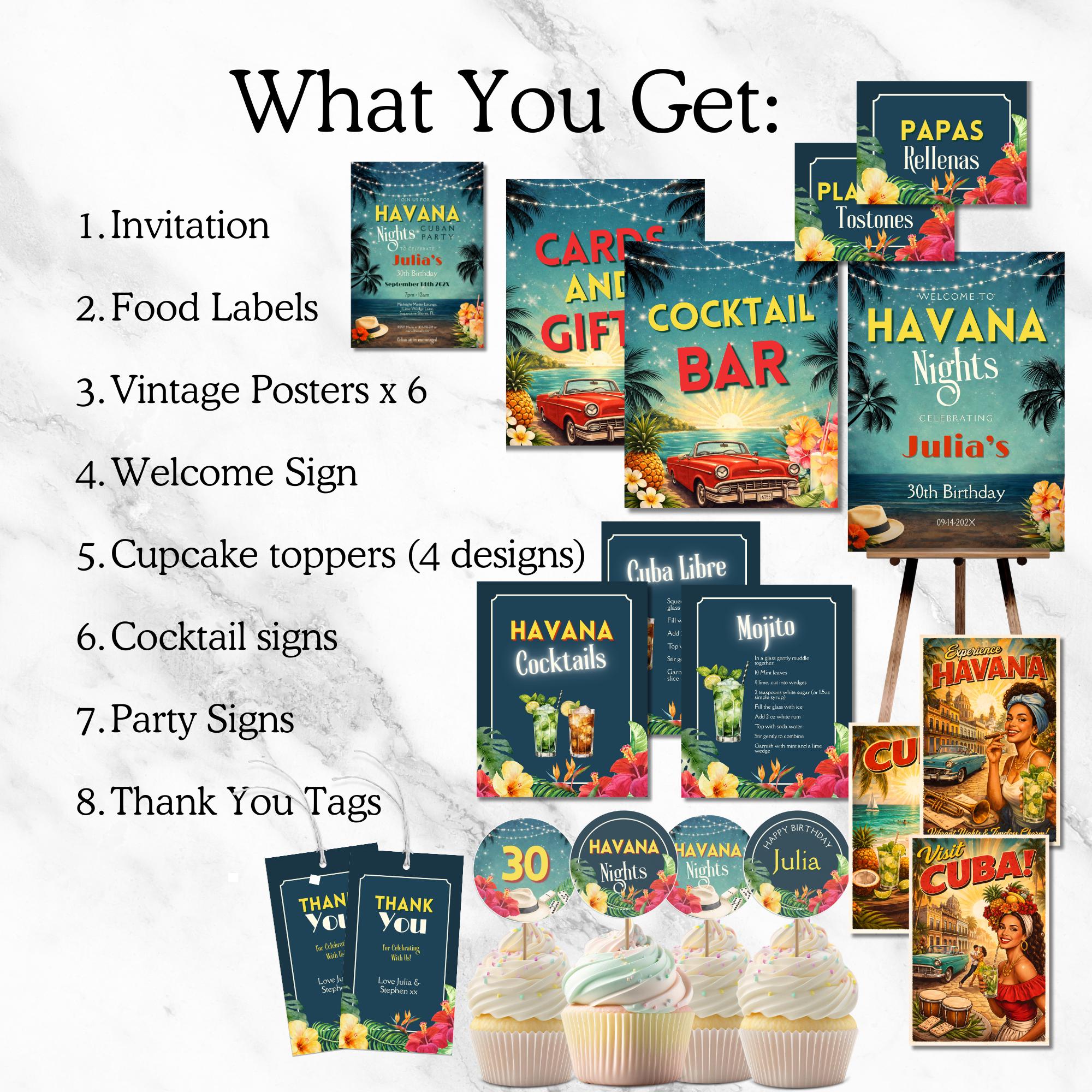 Cuban Birthday Invitation Party Decorations Bundle, Havana Nights ...