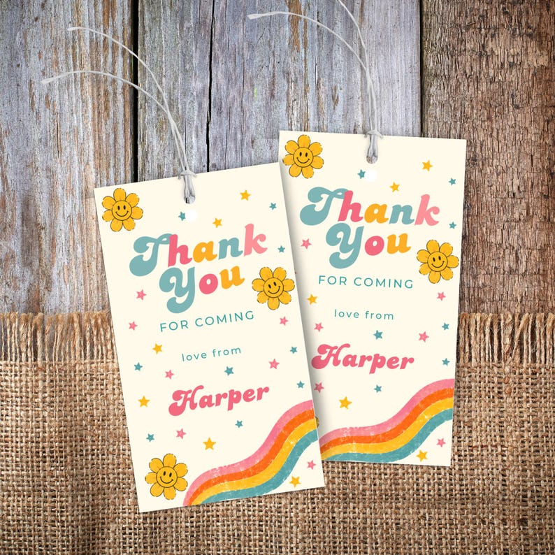 Retro Groovy Printable Favor Tags Template, 70s Hippie Birthday Party ...