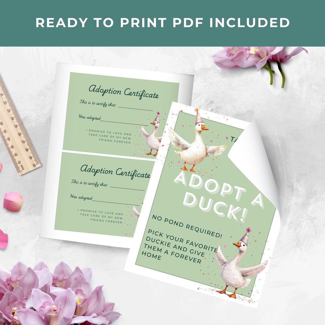 Duck Adoption Sign & Certificate Bundle, Adopt A Duck Birthday Party ...