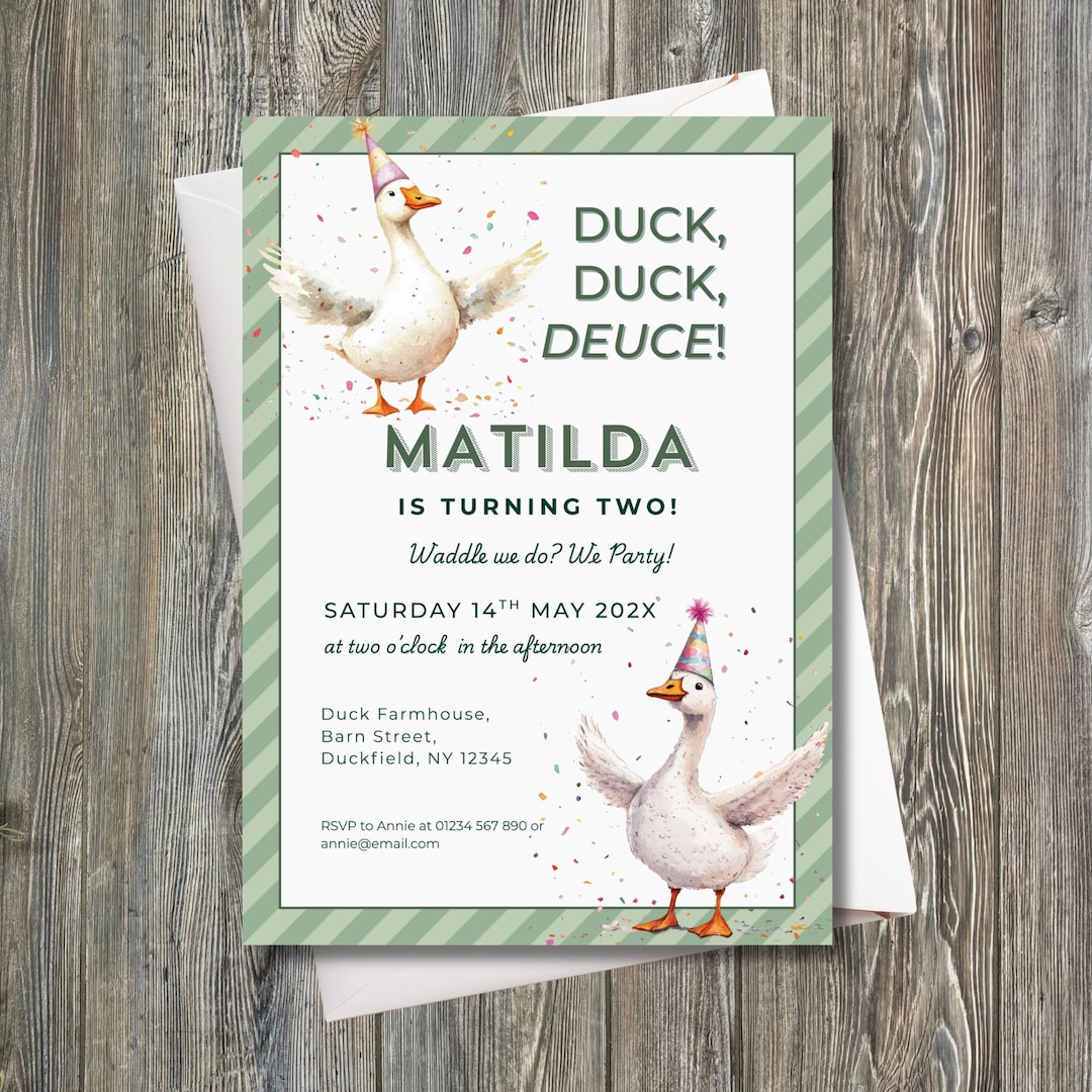 Duck Duck Deuce Birthday Invitation, 2nd Birthday Printable Invite ...