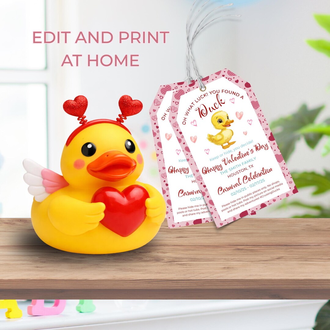Printable Valentines Cruising Duck Tags, DIY Rubber Duckie Cruise Duck ...