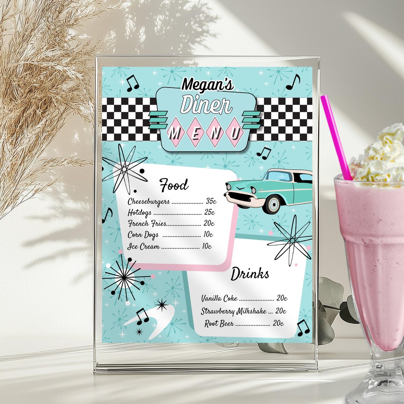 1950s Diner Menu, Fifties Sock Hop Themed Birthday Party Decorations ...