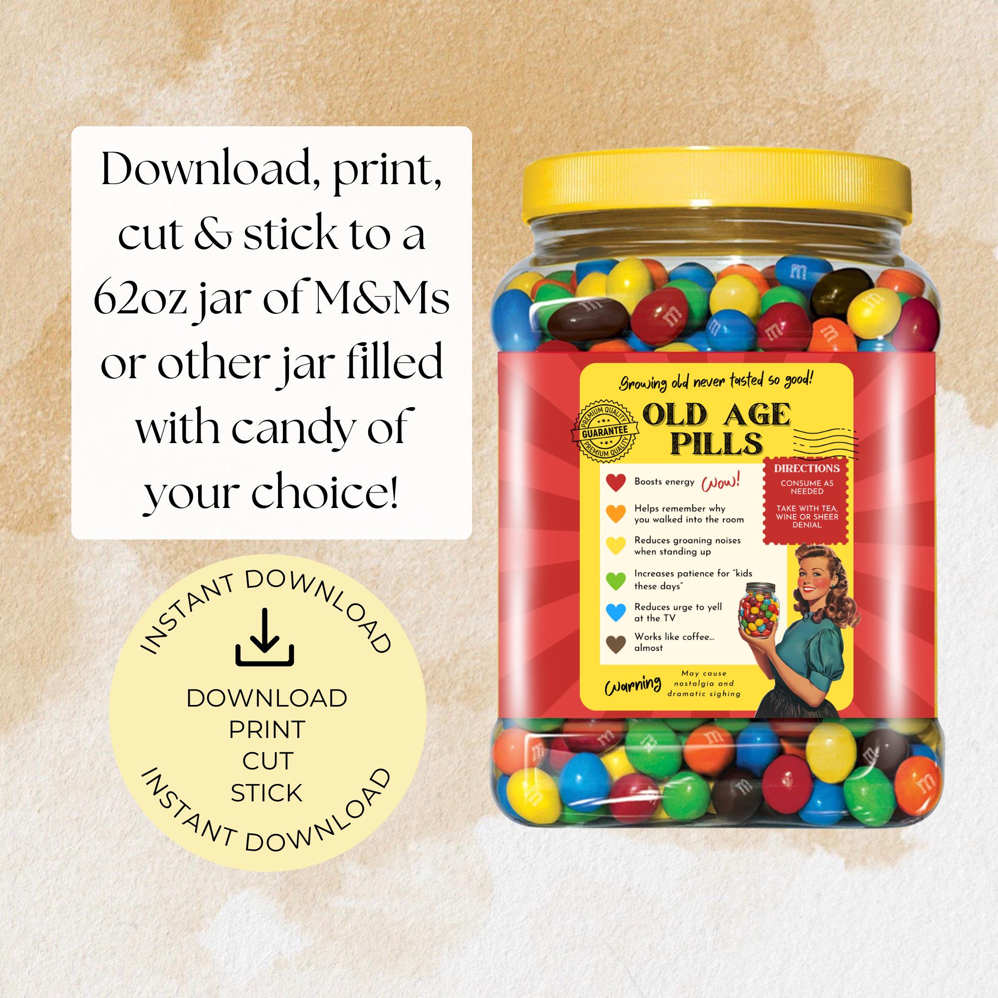 Old Age Pills Printable Candy Jar Label, Funny Joke Sticker - Senior ...