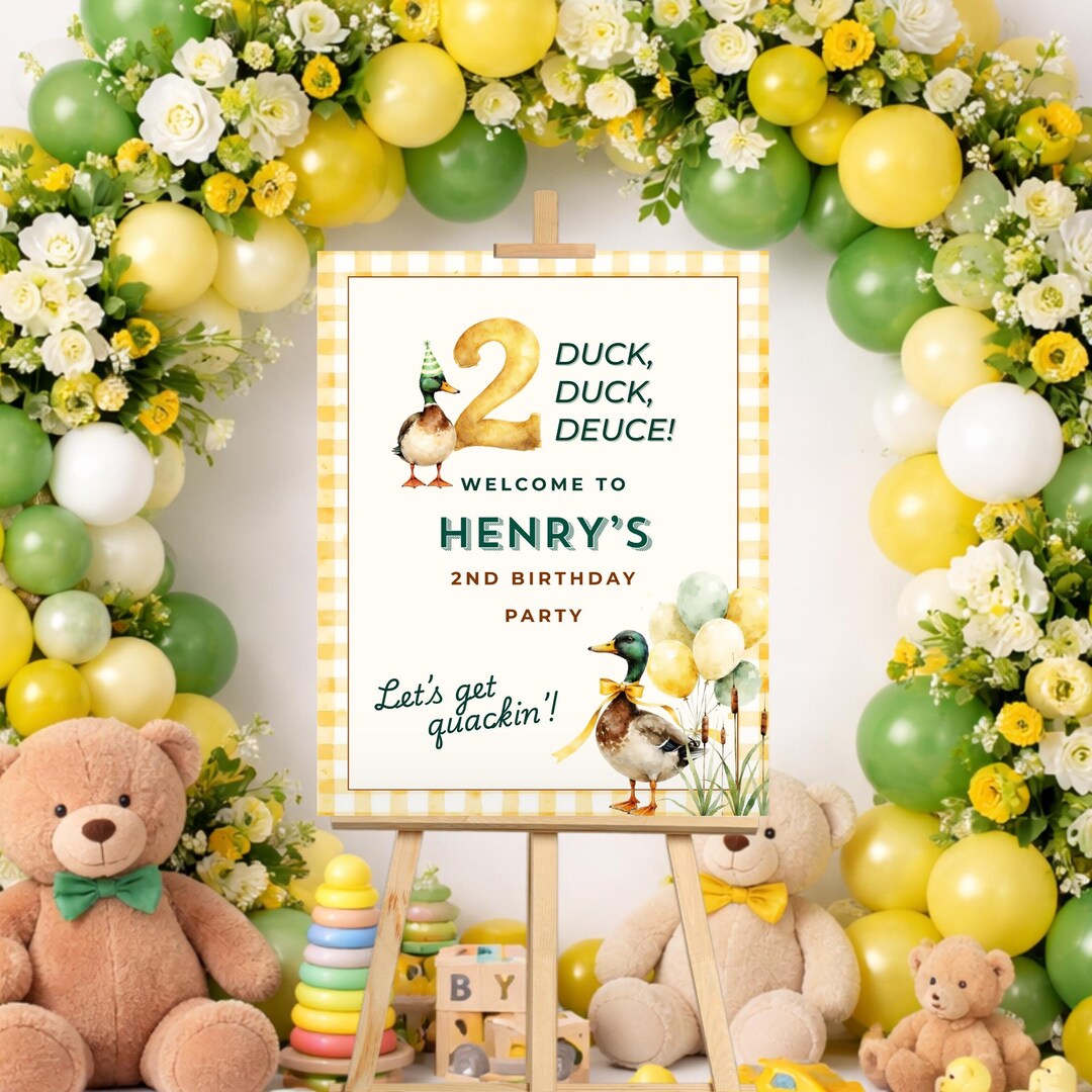 Mallard Duck Duck Deuce Welcome Sign, 2nd Birthday Party Printable ...