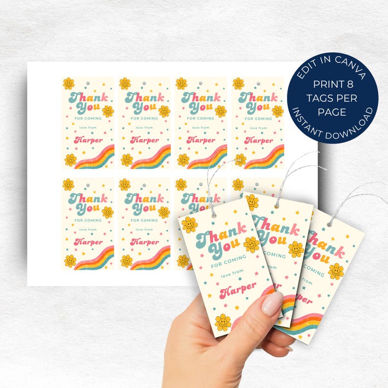Retro Groovy Printable Favor Tags Template, 70s Hippie Birthday Party ...