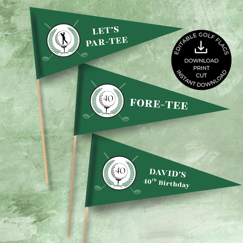 40th Birthday Golf Flag Table Centerpiece Printable Template, Let's Par ...