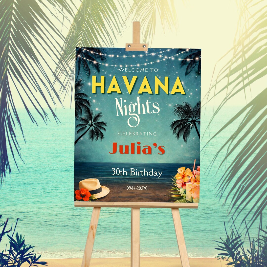 Havana Nights Cuban Party Welcome Sign, Tropical Carribean Latin ...