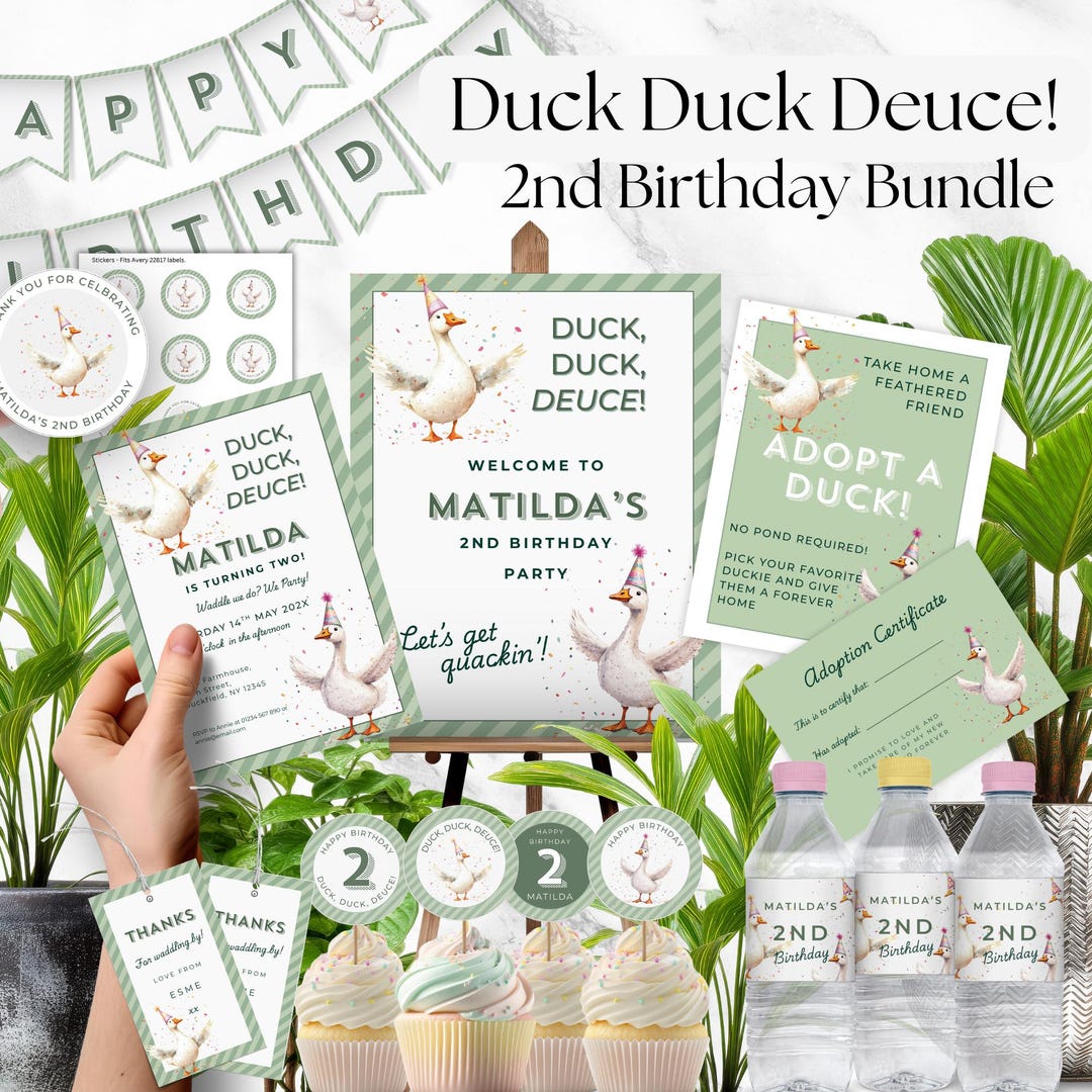 Duck Duck Deuce Party Invitation Bundle, 2nd Birthday Printable ...