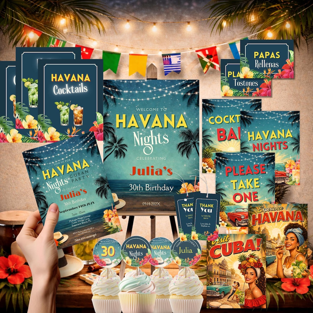 Cuban Birthday Invitation Party Decorations Bundle, Havana Nights ...