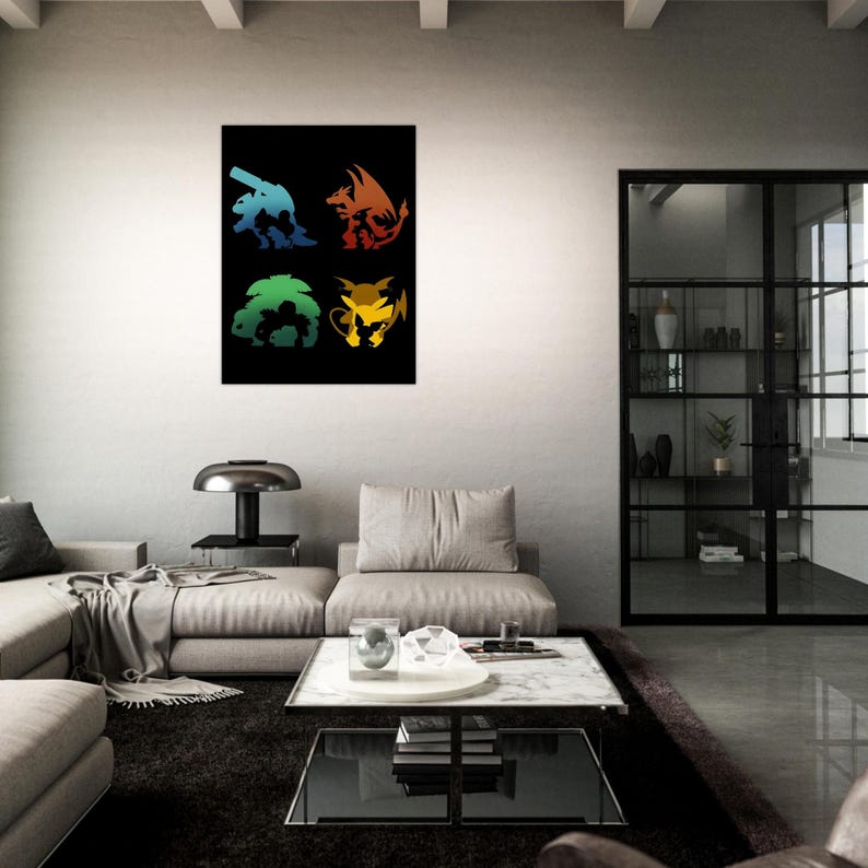 Pokemon Starters Poster – Bulbasaur Charmander Squirtle Pikachu Wall ...