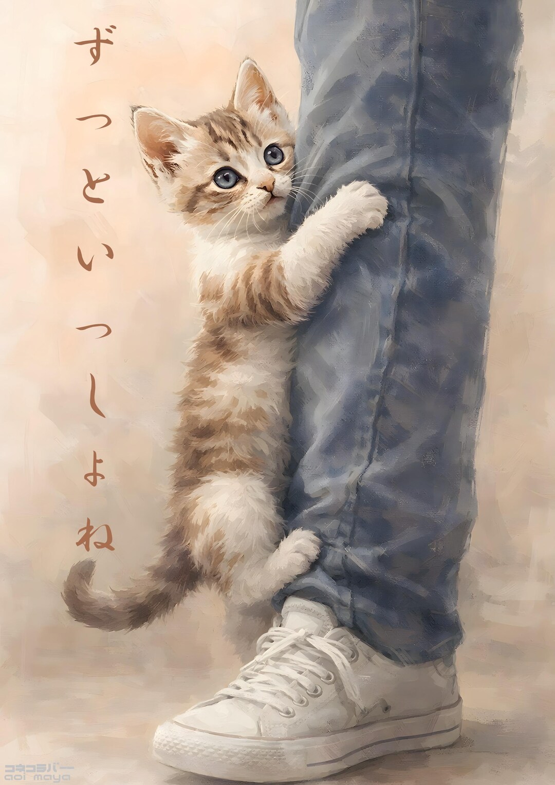 Clingy Kitten Wall Art Printable, Cute Cat Hugging Leg Illustration ...