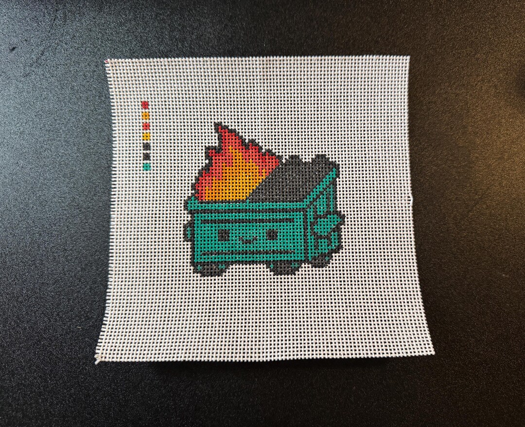 Dumpster Fire - Hand Painted Needlepoint Canvas - Etsy