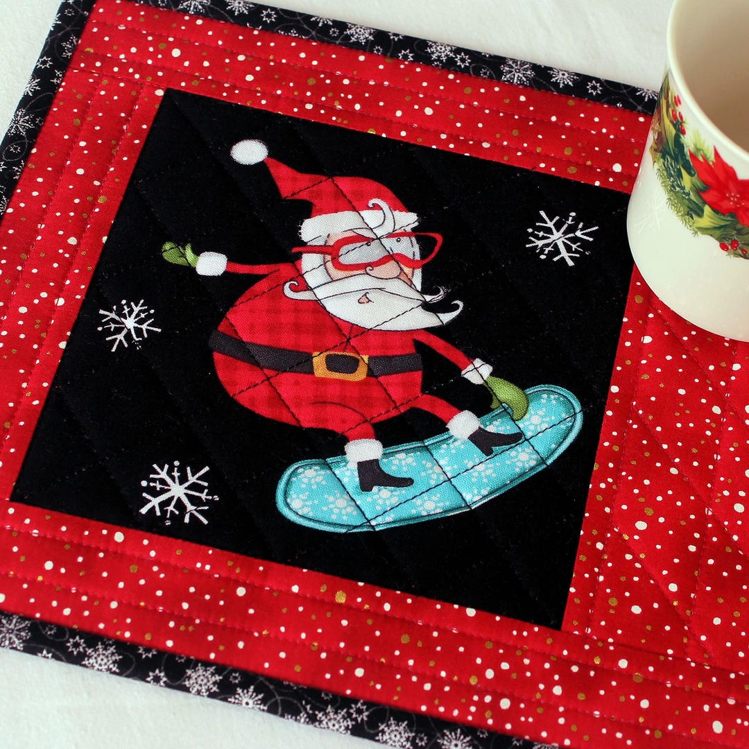 Quilted Christmas Mug Rug, Santa Snack Mat, 10.25x8.50 - Etsy