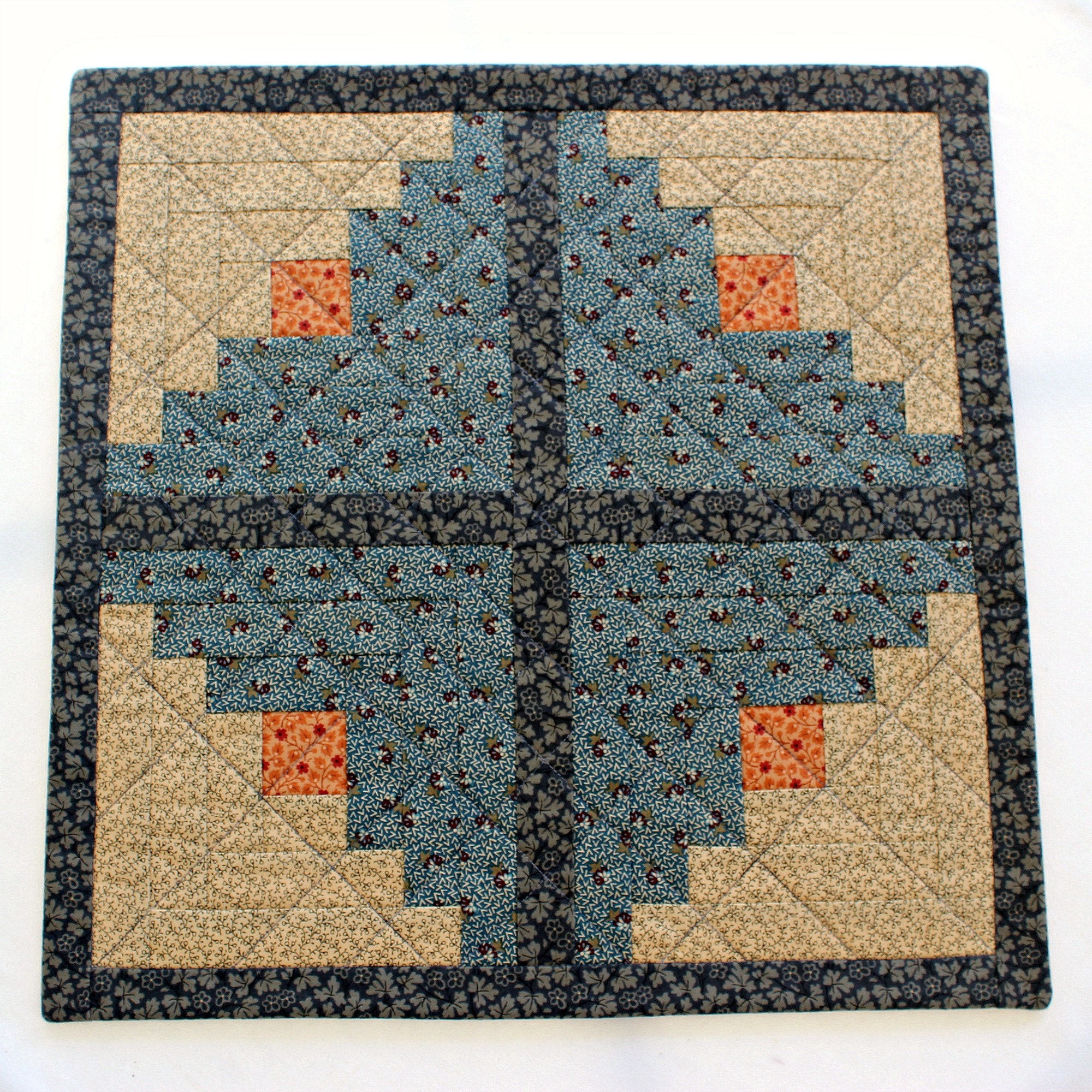 Quilted Pillow Cover Blue Throw Pillow Log Cabin Cushion | Etsy