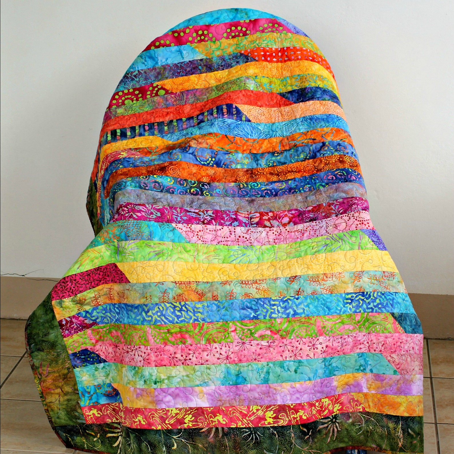 Lap Quilt Batik Quilted Throw 56x70 Large Wall Hanging | Etsy