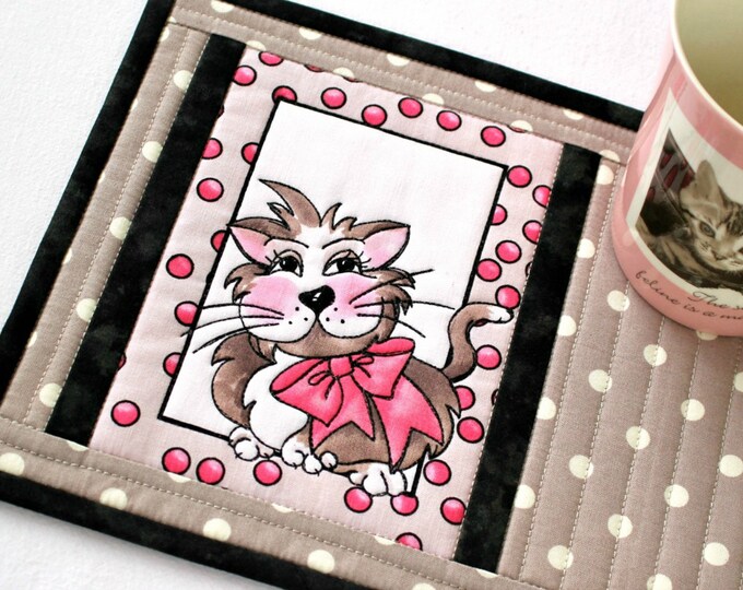 Cat Mug Rug, Quilted Snack Mat, Lunch Mat, Candle Mat, Gift for Cat ...