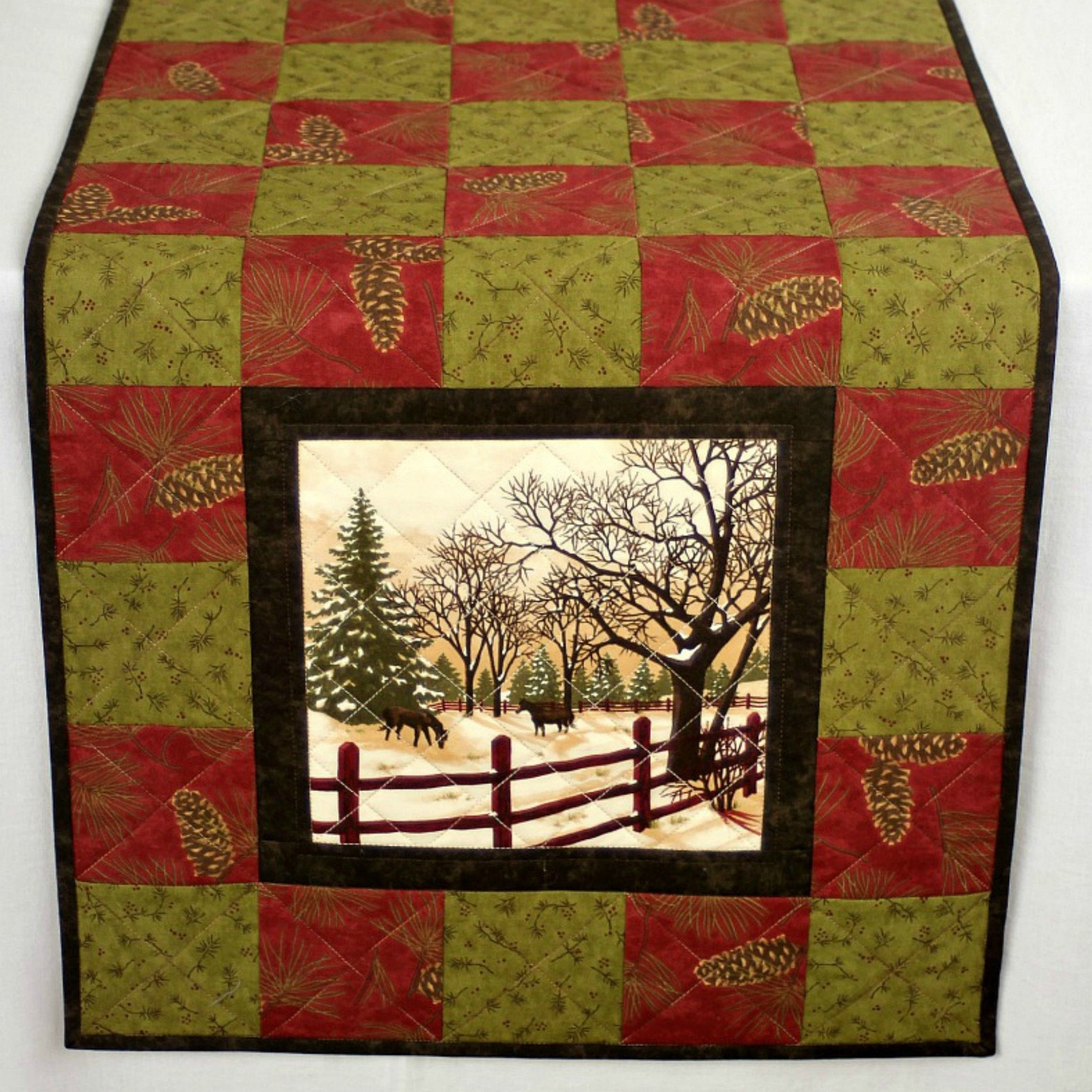 Quilted Winter Table Runner, Horses, Snow Scenery, 45.50"x18" - Etsy
