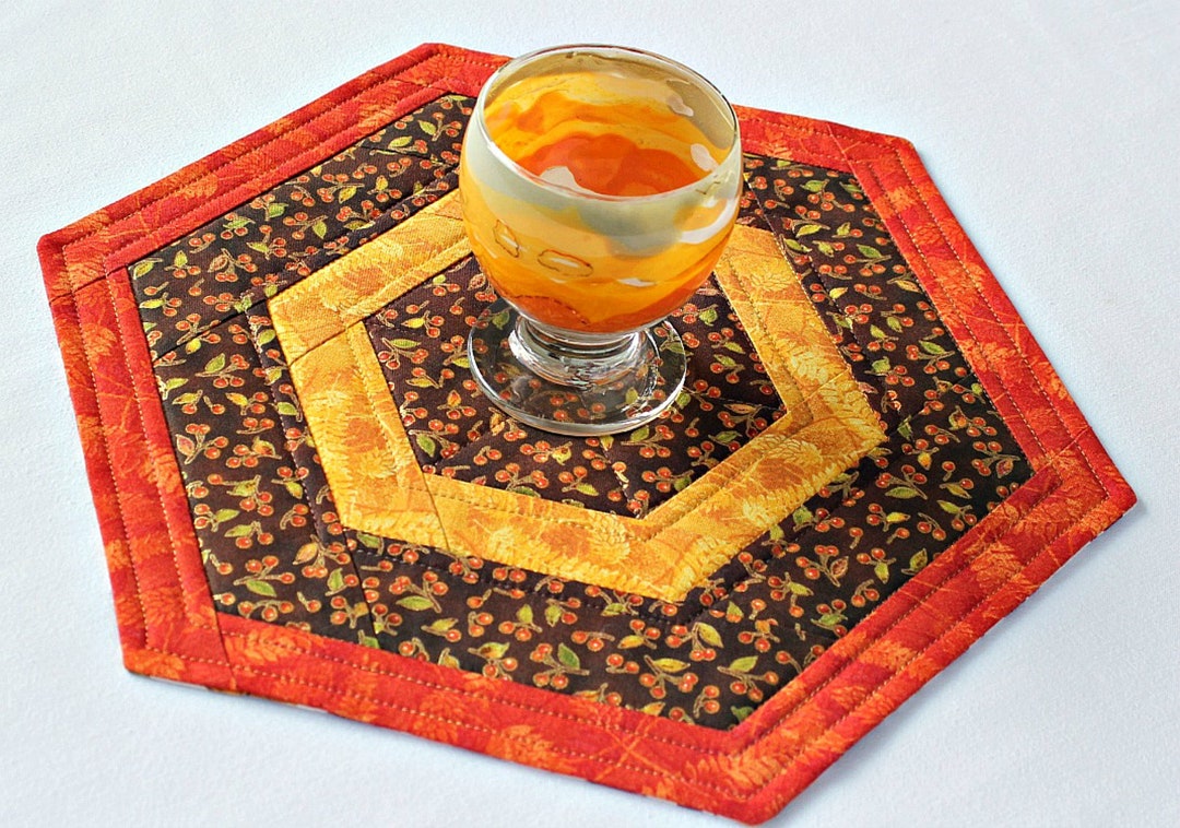 Quilted Fall Table Topper, Hexagon Candle Mat, 13x11.25 - Etsy