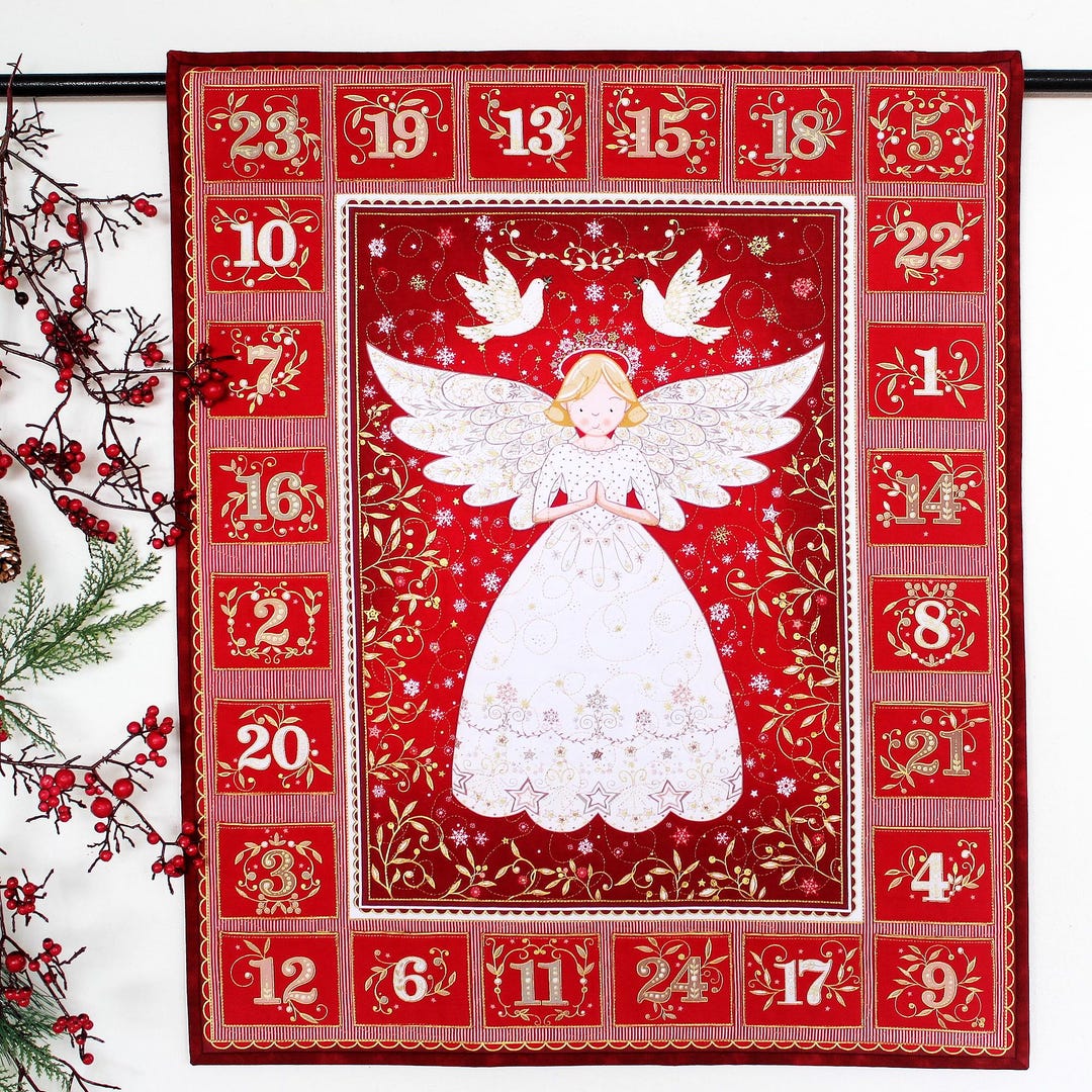 Quilted Advent Calendar, Angel, Reusable Wall Calendar With Treat ...