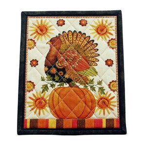 Quilted Fall Mug Rug, Turkey Pumpkin Snack Mat, Thanksgiving Decor, 7 ...