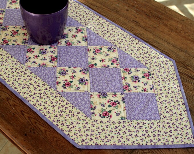Pansies Table Runner, Quilted Table Runner, Purple and Pink Flowers ...
