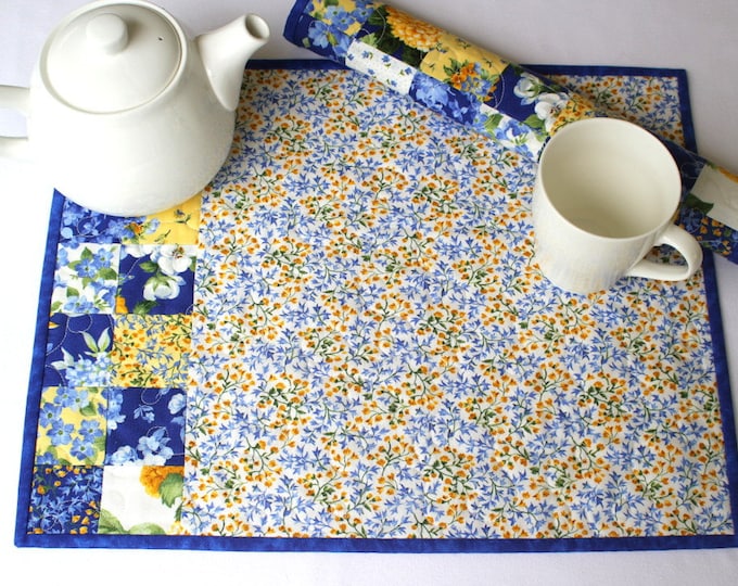Quilted Placemats, Blue Yellow Summer Table Mats, Spring Placemats ...