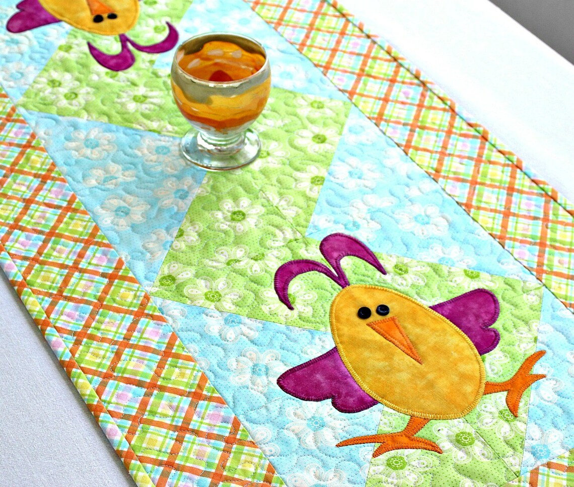 Easter Quilted Table Runner Chicken Table Quilt Spring Table | Etsy