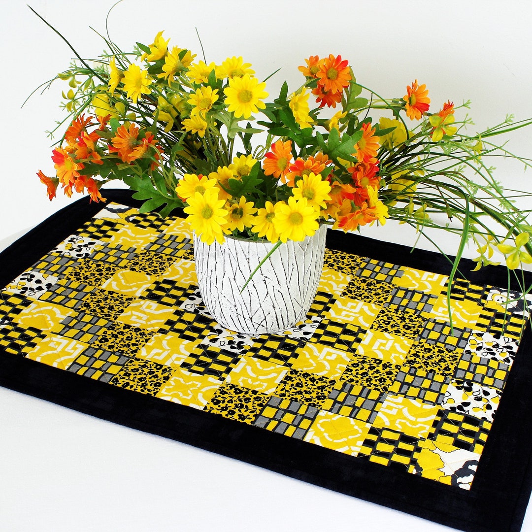 Quilted Table Runner, Yellow Black Table Topper, 26x17.75 - Etsy