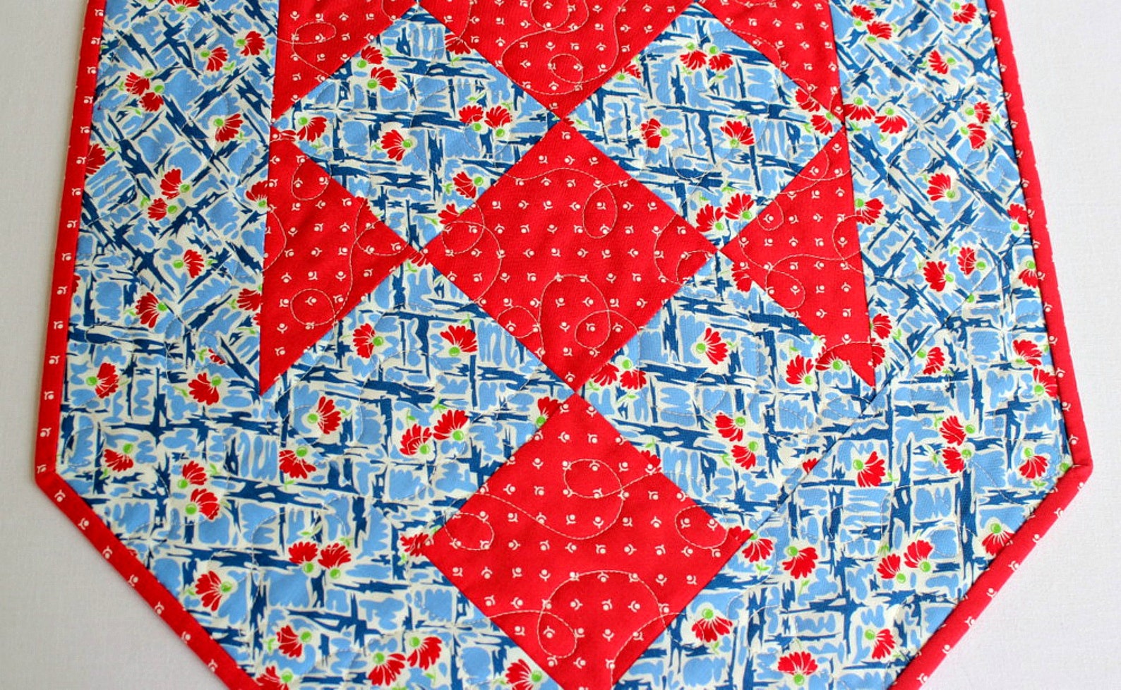 Quilted Summer Table Runner Blue Red Floral Table Topper - Etsy