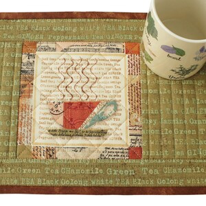 Quilted Mug Rug, Tea Themed, Green Brown Snack Mat, 10"x8" - Etsy