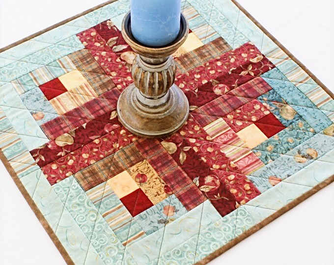 Quilted Log Cabin Table Topper, Red Teal Apple Table Quilt - Etsy