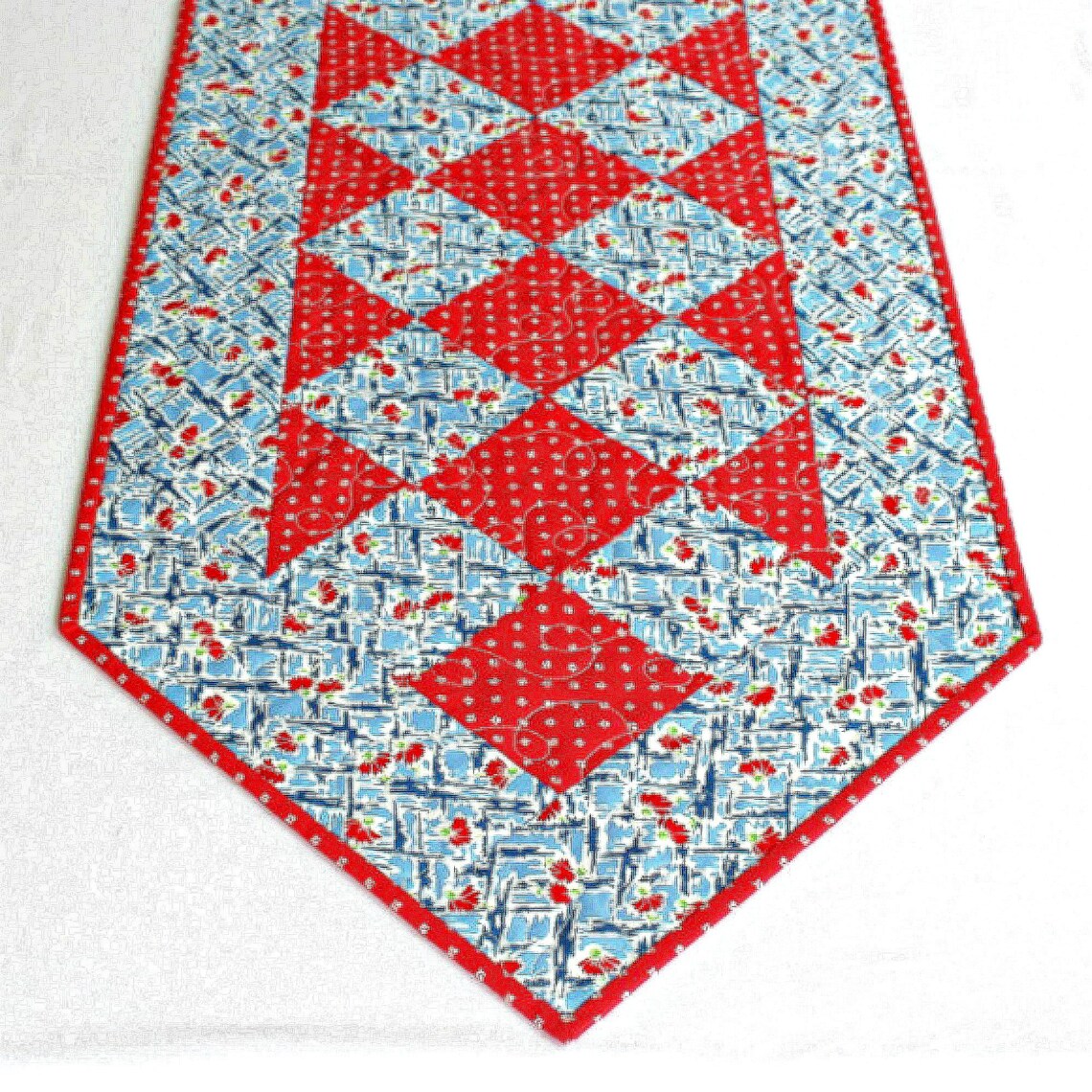 Quilted Summer Table Runner Blue Red Floral Table Topper - Etsy