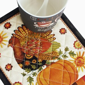 Quilted Fall Mug Rug, Turkey Pumpkin Snack Mat, Thanksgiving Decor, 7 ...