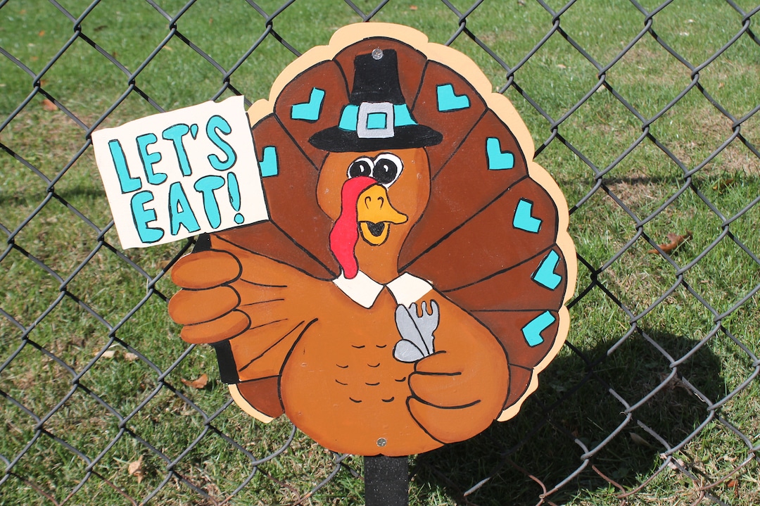 Thanksgiving Turkey Yard Sign With Stick Decor / Yard Art - Pilgrim ...