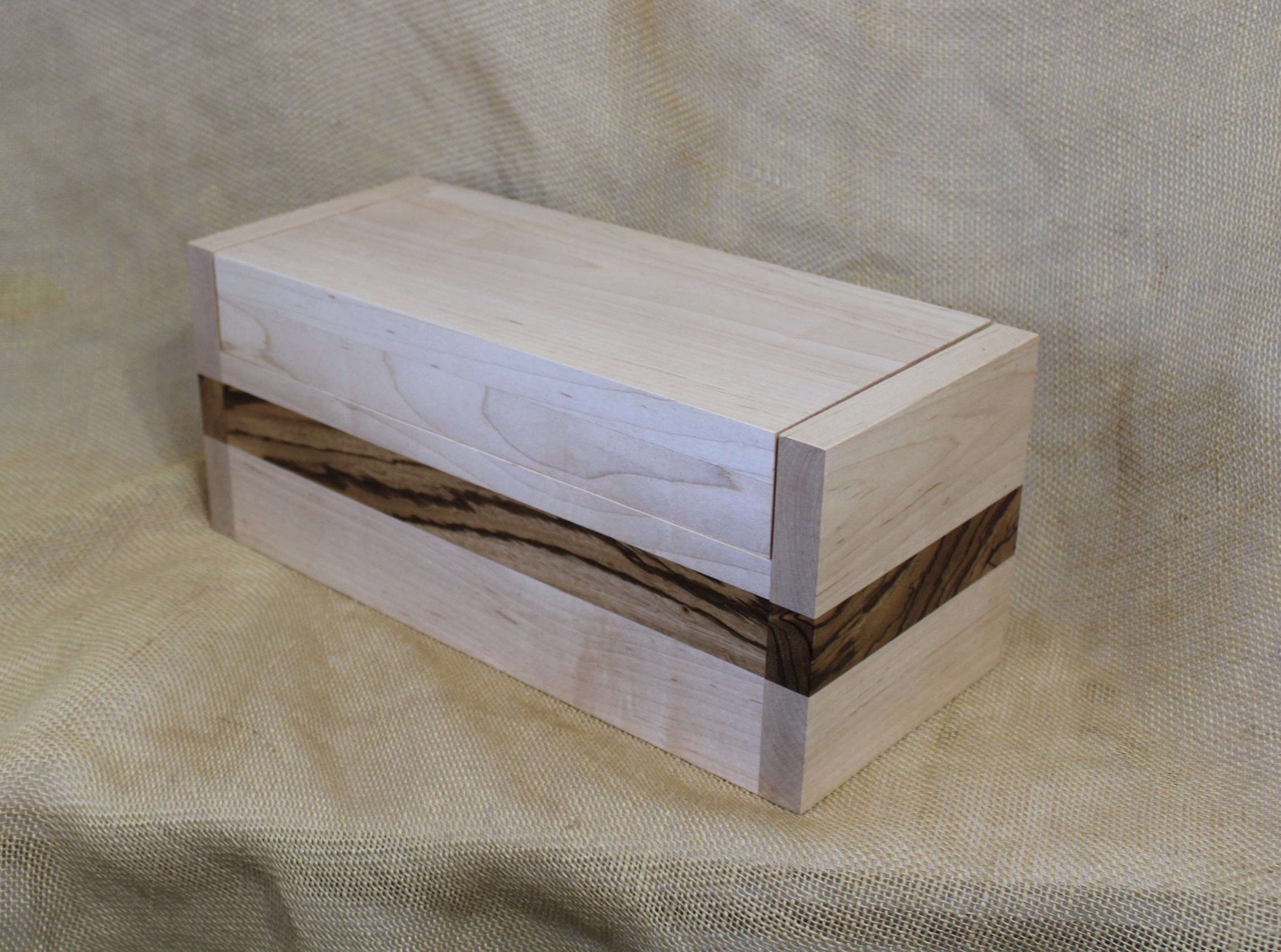 Double Recipe Box in Maple and Zebra Wood with Stop Hinges | Etsy